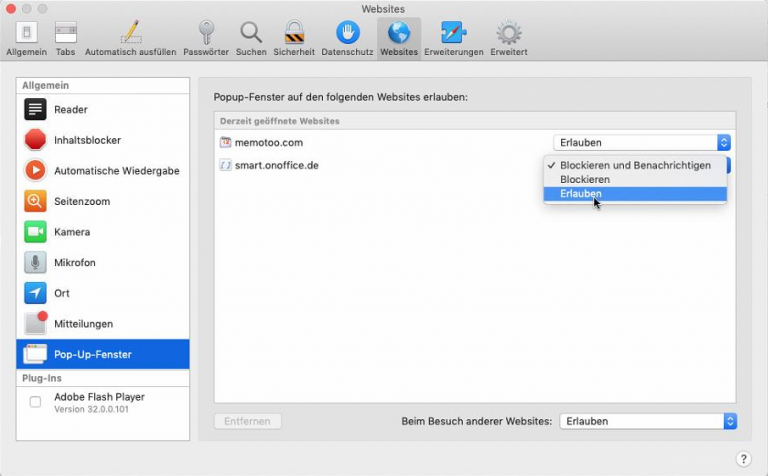 Popups in den Browsereinstellungen - onlineHilfe | onOffice Hilfe